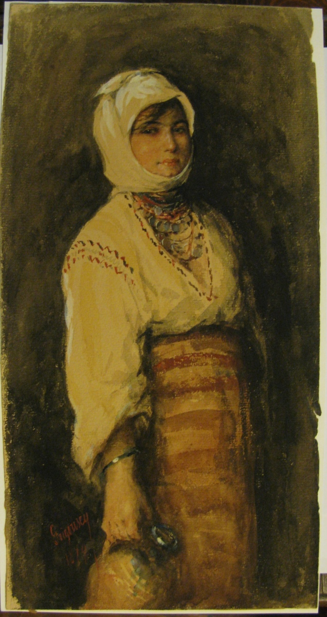 desen. Grigorescu, Nicolae. Țărancă cu urcior (Femeie) - INP, Bunuri ...
