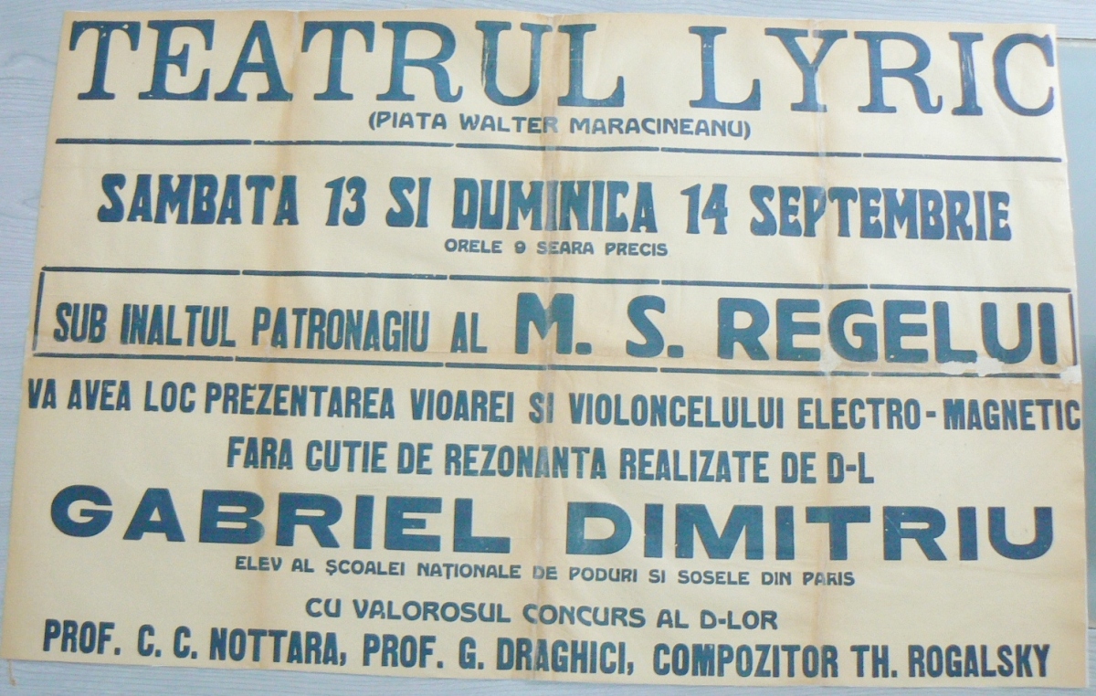 afiș. Prezentarea viorii și violoncelului electromagnetic inventate de ...