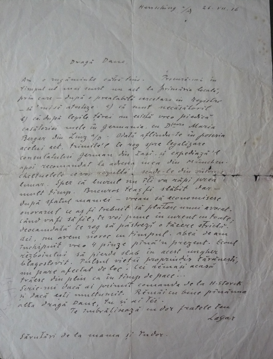 scrisoare. Lascăr Vorel. Lascăr Vorel către fratele său, Constantin ...