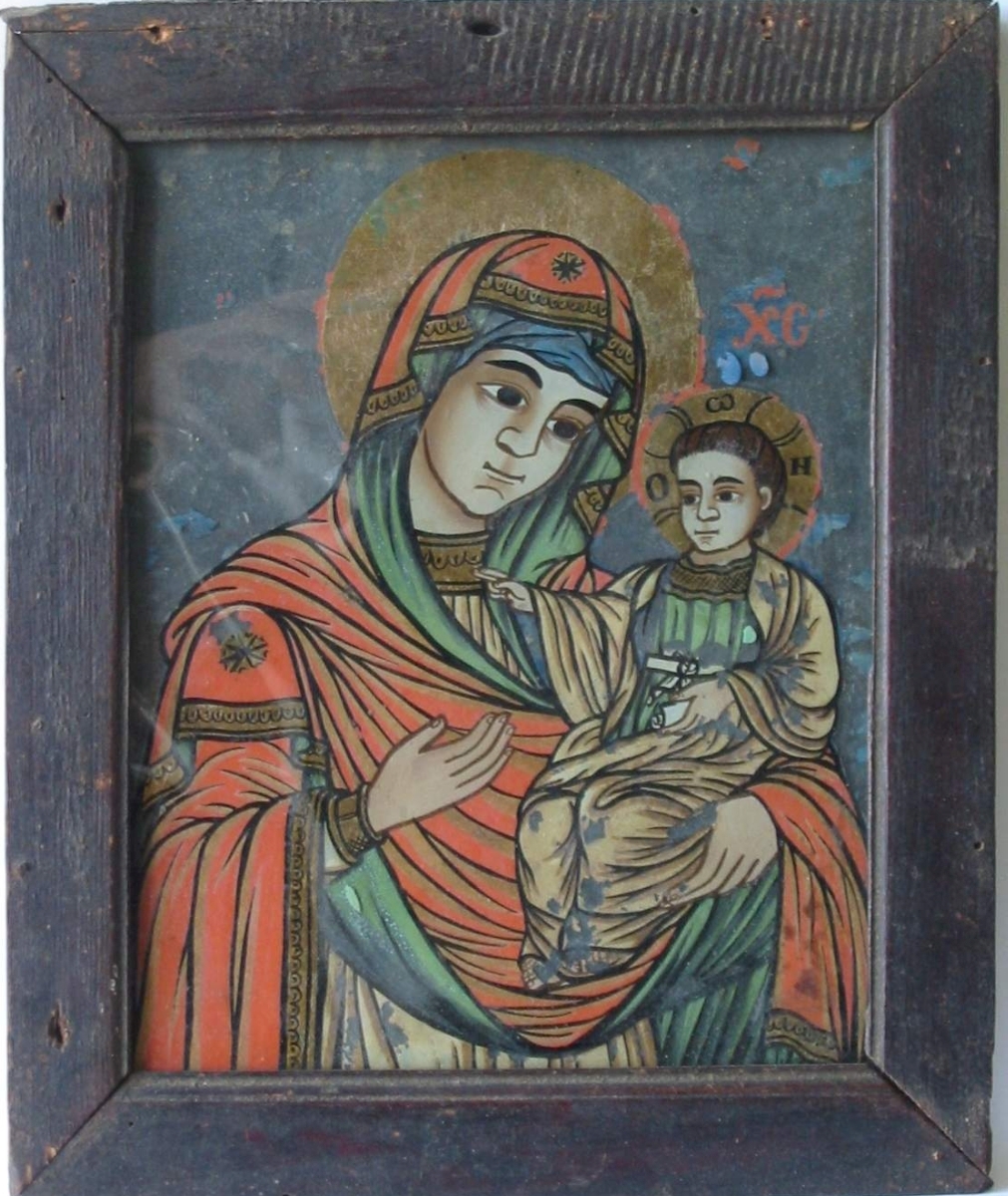 icoana pe sticla. Maica Domnului cu Pruncul Iisus în brațe - INP ...